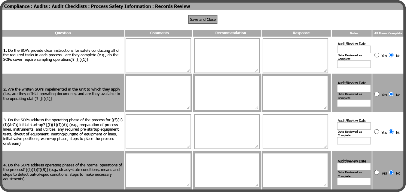 Open Audit Checklist Section Group